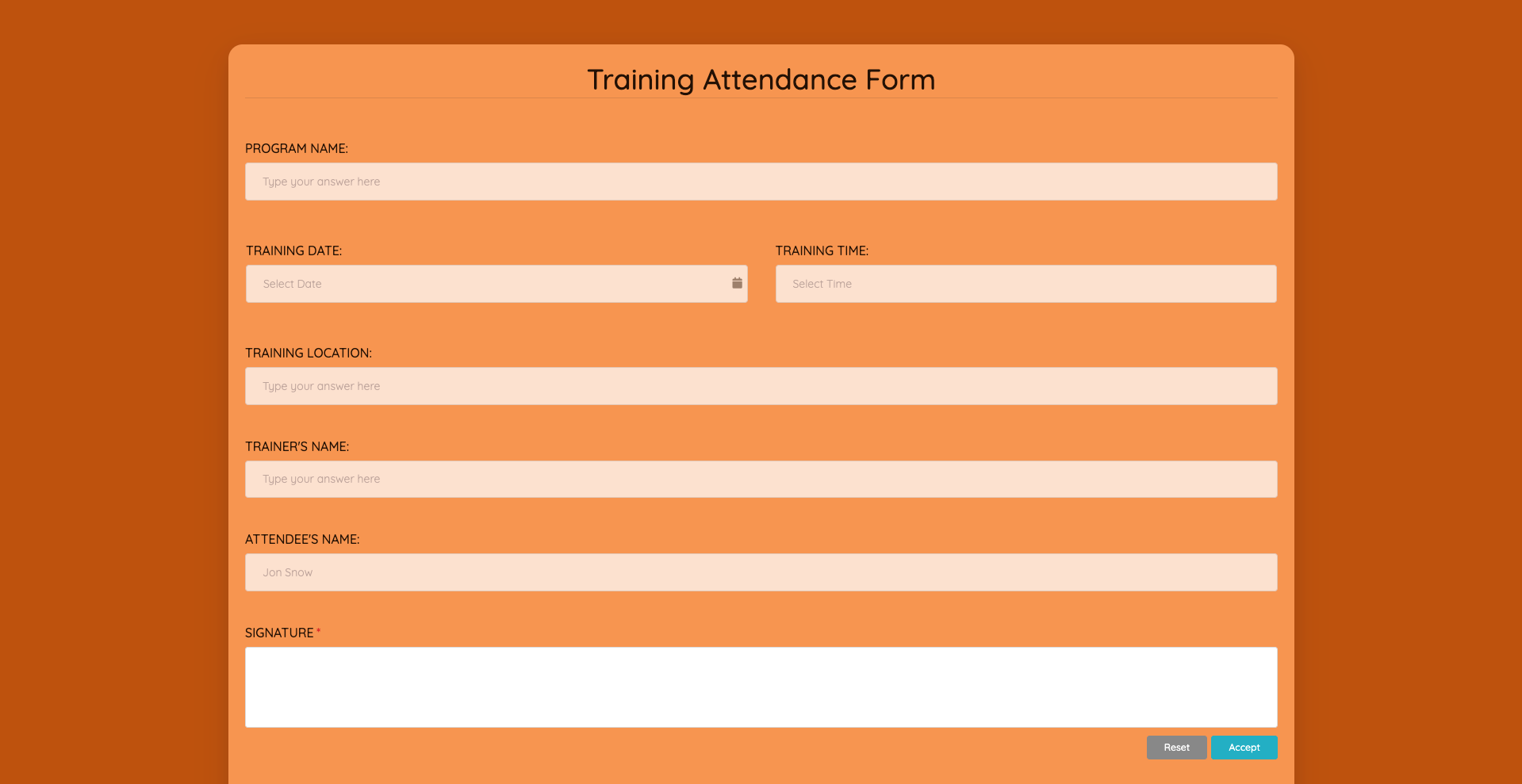 Training Attendance Form | Formplus